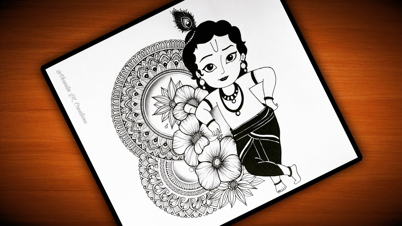 Krishna Janmashtami special Little Krishna drawing step by step with ...