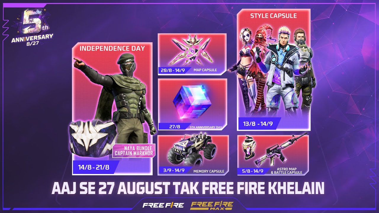 5th Anniversary All FREE Rewards Overview | Garena Free Fire Pakistan ...
