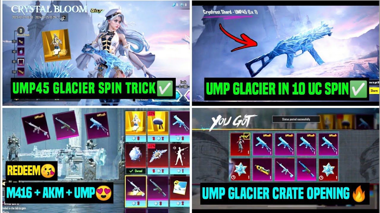 BGMI 10 UC UMP GLACIER SKIN | CRYSTAL BLOOM CRATE OPENING TRICK | FREE ...