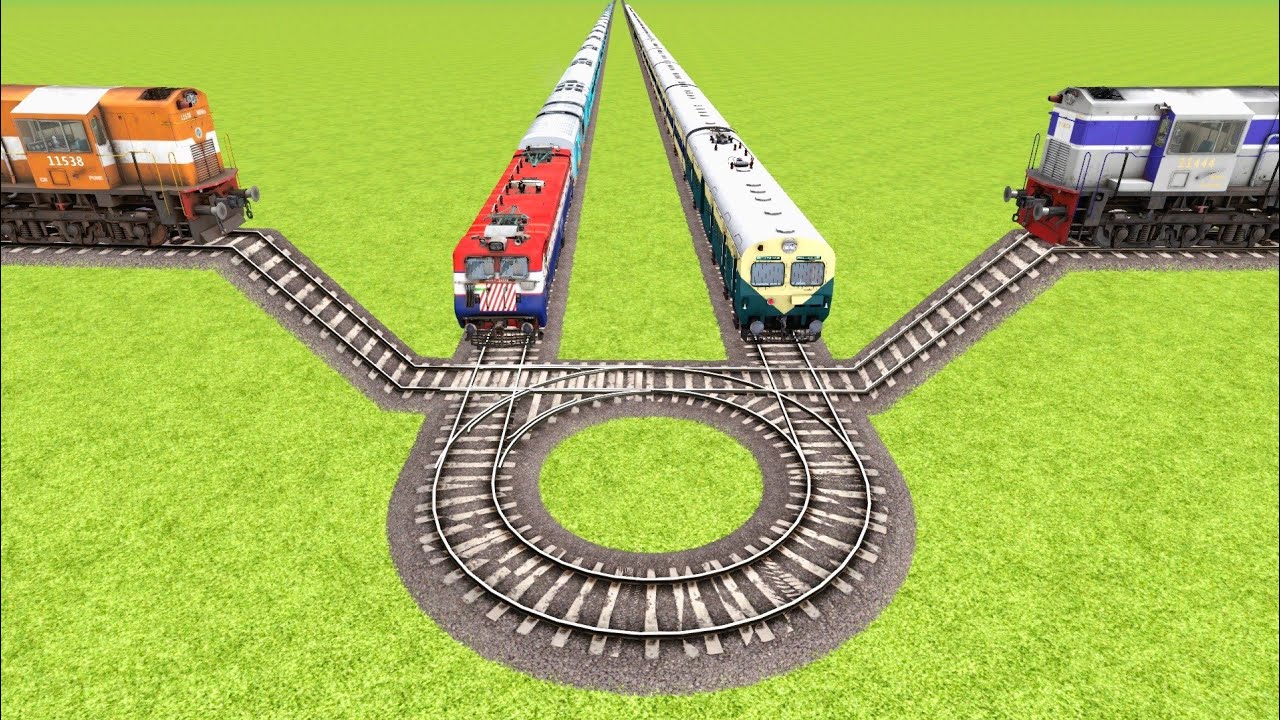 MORE TRAINS CROSS AT MOST ROUNDED CIRCLE RAILROAD AND GO DOWN TRACKS ️ ...