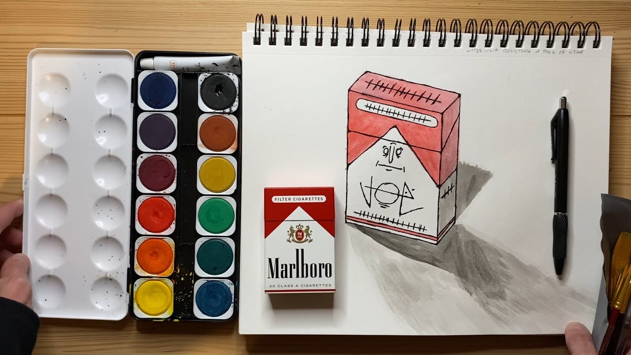 Watercolor Painting a Pack of Marlboro Red Cigarettes - YouTube