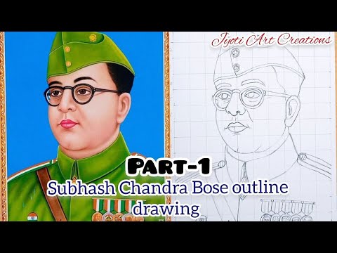 subhash chandra bose outline drawing| step by step easy tutorial ...
