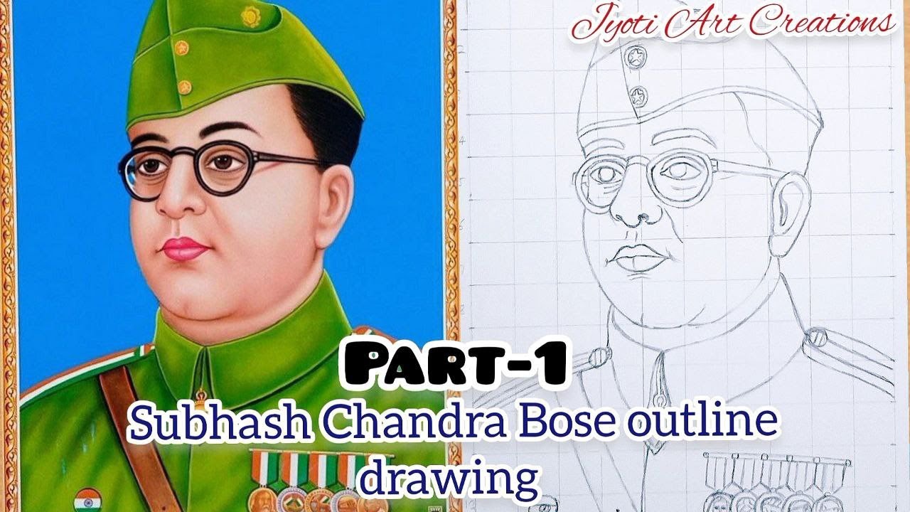 Subhash Chandra Bose outline drawing| step by step easy tutorial ...