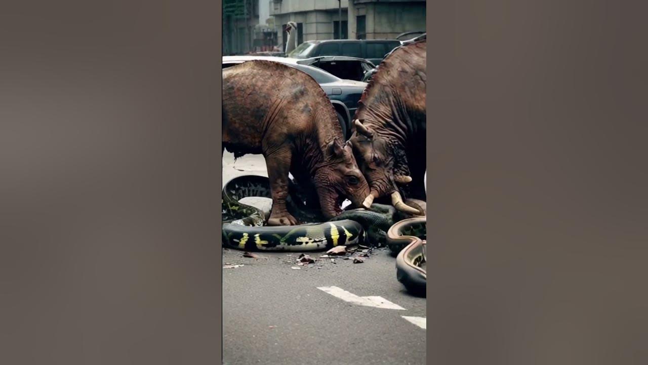 Elephant on the street meets giant python - YouTube