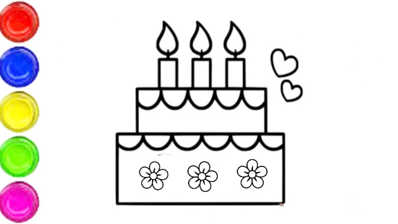 Menggambar dan mewarnai kue ulangtahun | drawing coloring a cute ...