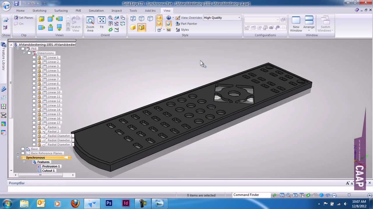 Solid Edge - Part Synchronous - Extrude Cut Pattern Round - Afstandbediening - YouTube