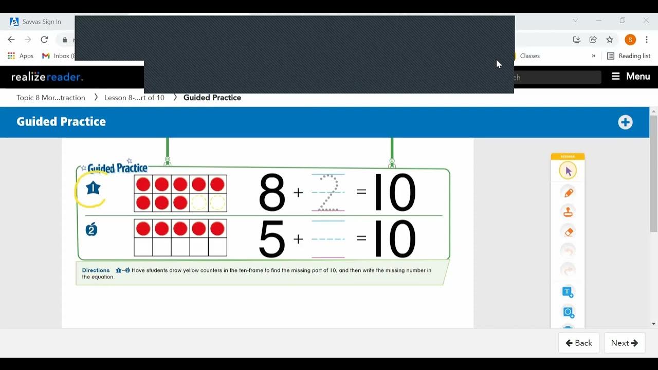 Kindergarten Math Lesson 8 -10 Continue to Find the missing Part of 10 ...