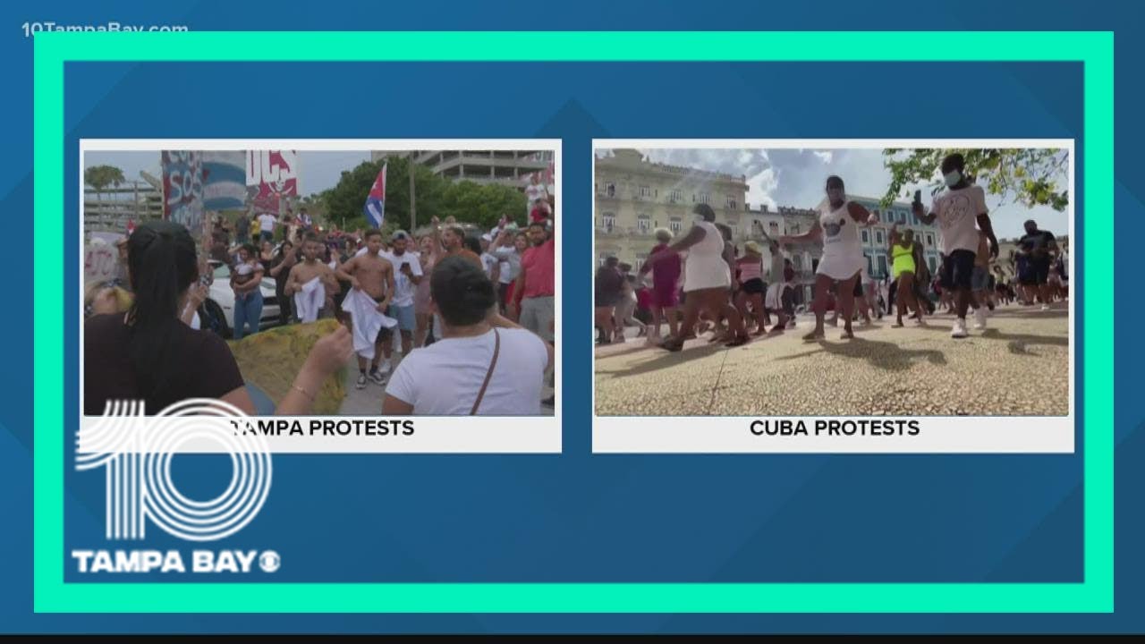'SOS Cuba': Anti-government protests in Cuba reach Tampa Bay - YouTube