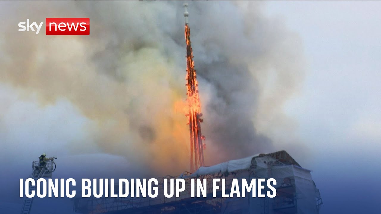 Spire falls after fire breaks out at Copenhagen's Old Stock Exchange ...