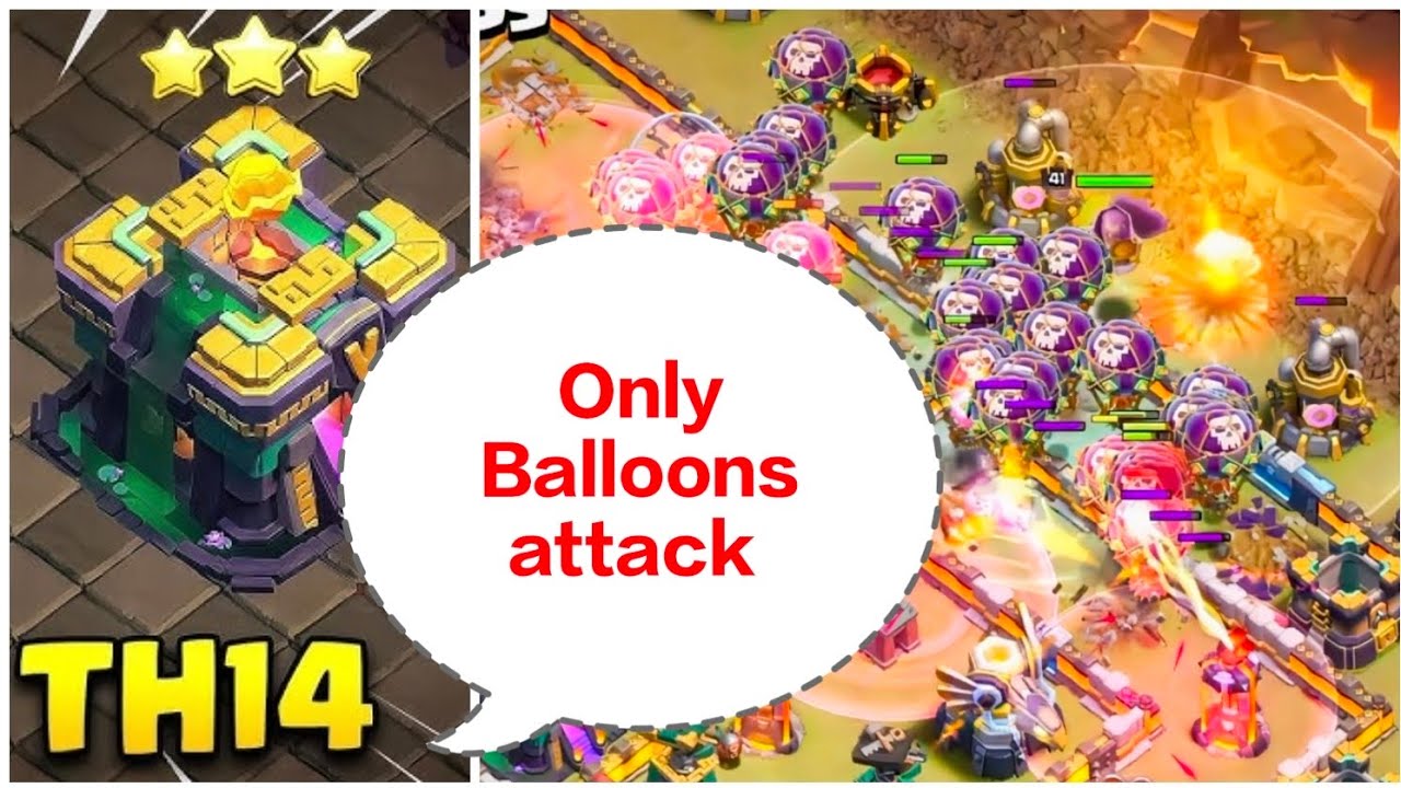 Th14 base is destroyed only with the balloon army , easiest strategy ...