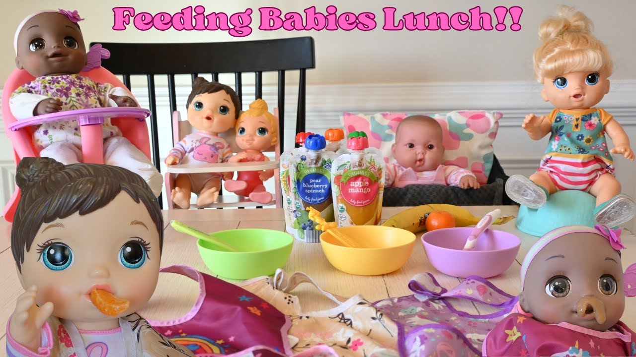 Feeding Baby Alive Friends Real Baby Food! Lunchtime Baby Doll Fun ...