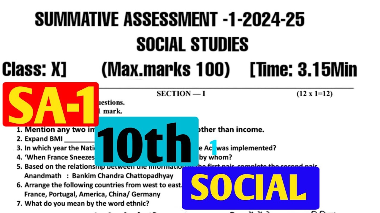 10th class SA-1 social paper|AP SA1 Exam Syllabus (2024-25) |sa1 model ...