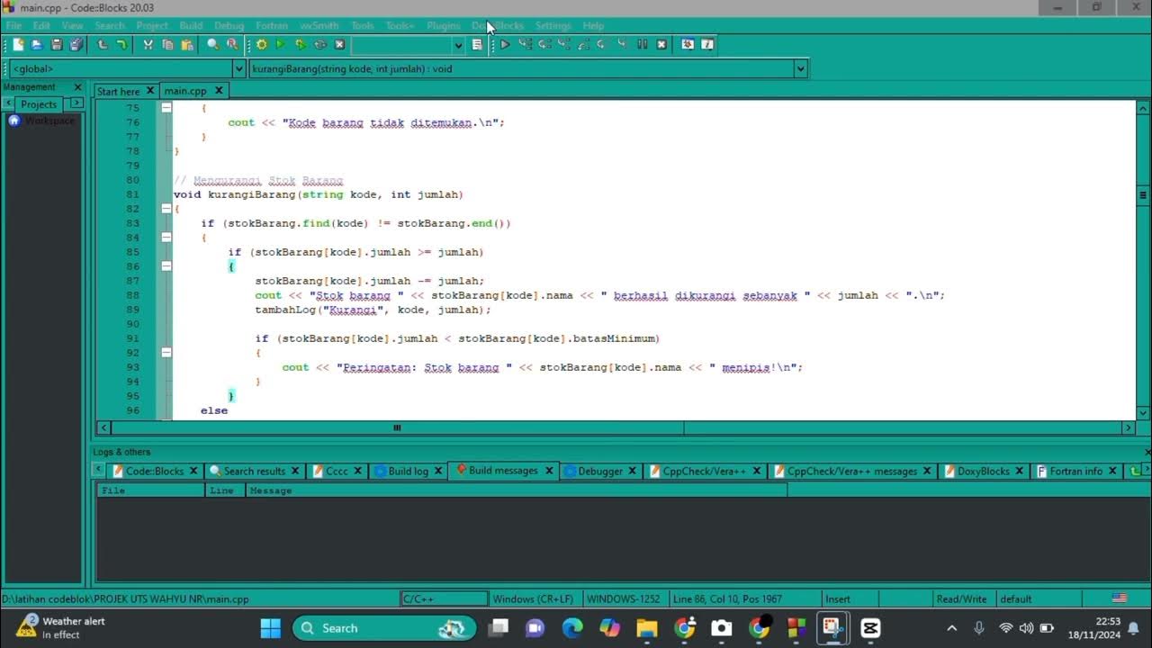 video penjelasan program sederhana C++. sistem pengelolaan stok barang - YouTube