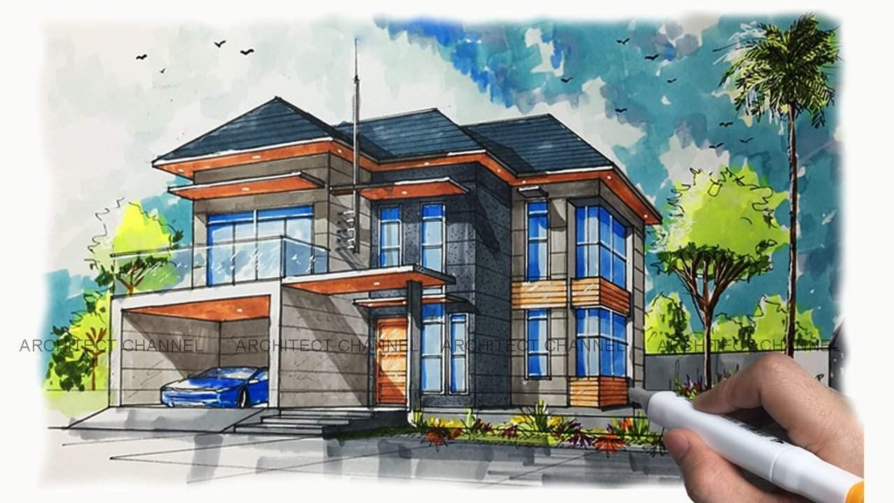 How to Draw a House in Two Point Perspective: Modern House Design ...