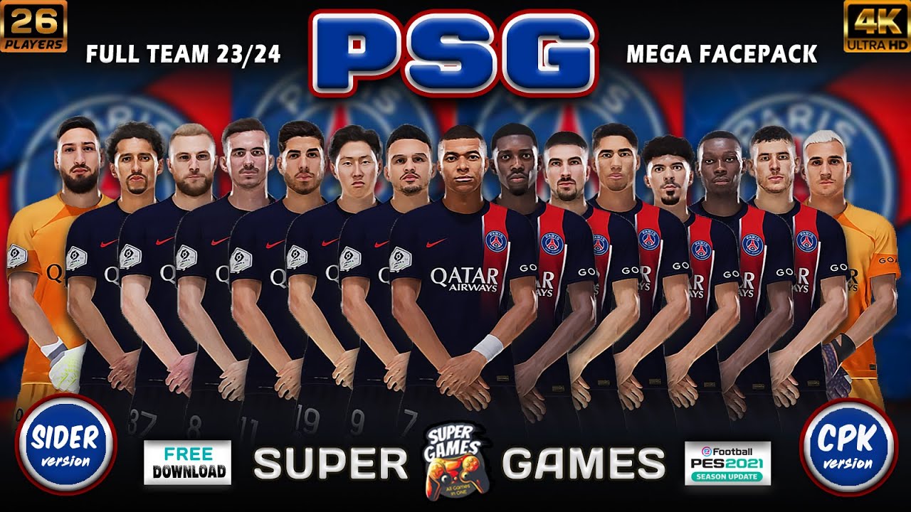 PSG Facepack Full Team (26 Players) 23/24 (SIDER CPK) ⚽ PES 2021 ⚽ أوجه ...