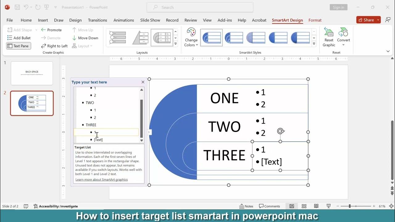 How to insert target list SmartArt in PowerPoint mac - YouTube