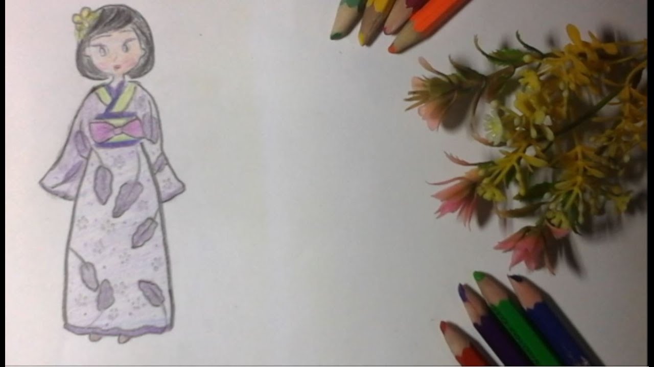 How to Draw Japanese Doll in Kimono Dress, Color, Art, Fun, latest ...