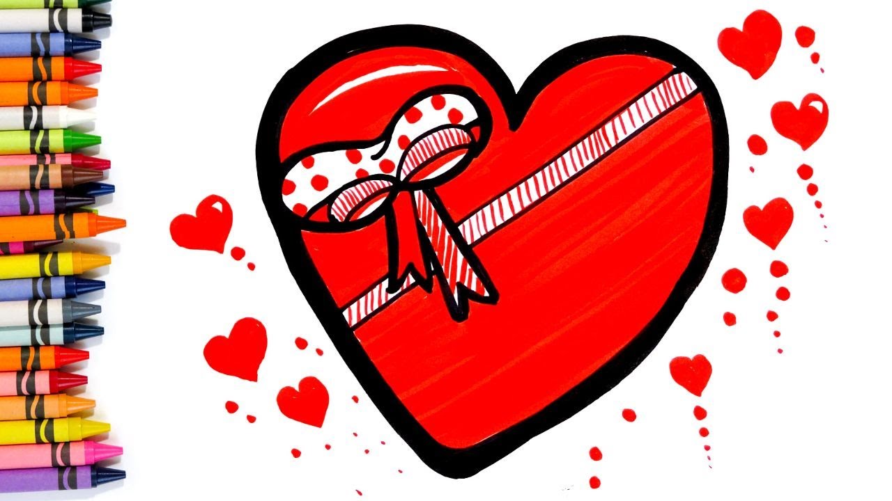 Heart Box Gift Drawing, Coloring, Painting For Kids & Toddlers, Let's ...