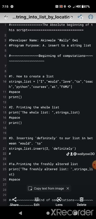 How to insert a string into a list by position in Python 3. Script on ...