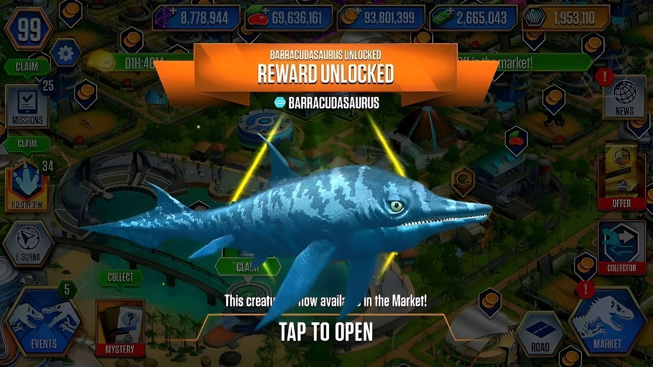BARRACUDASAURUS VS KELENKEN UNLOCKED | JURASSIC WORLD THE GAME - YouTube
