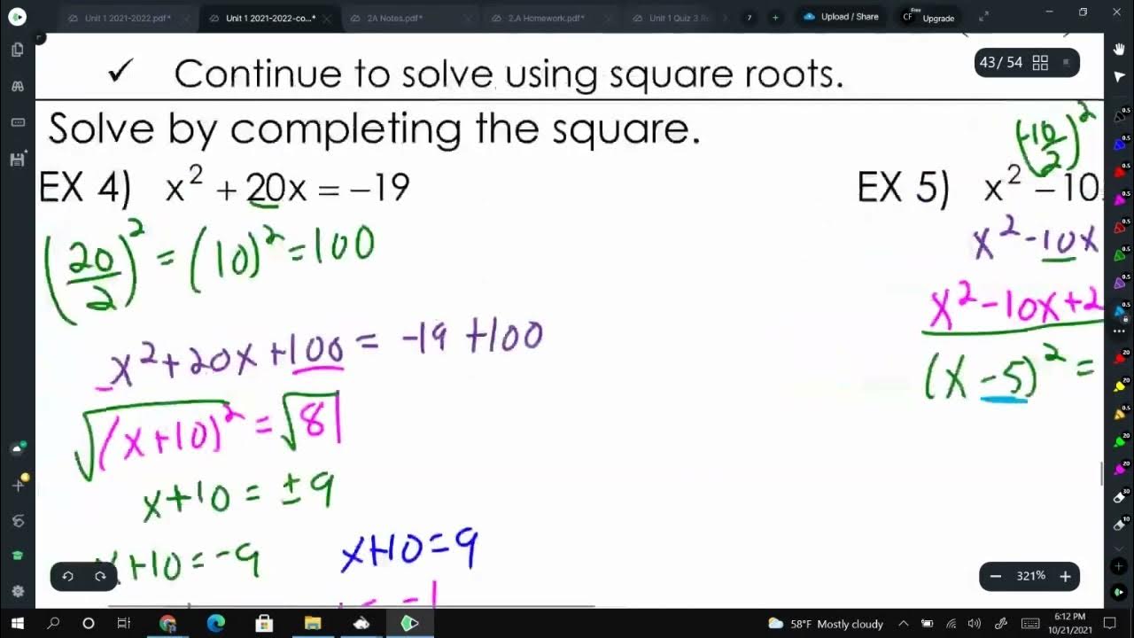 Algebra 2 Trig Unit 1 Day 18 - Completing the Square - YouTube