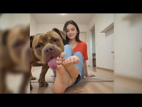 My pit bull licks my feet and it tickles me – ASMR Challenge
