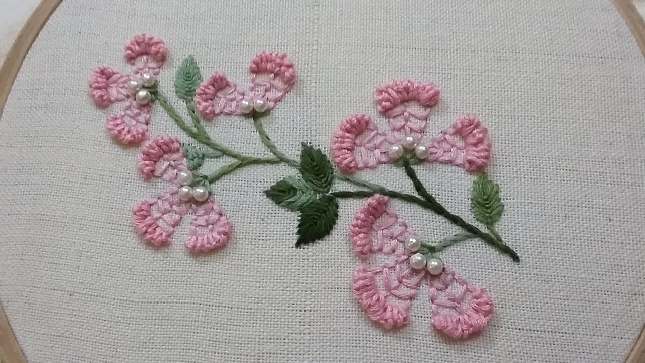 Hand embroidery pattern of a flower twig with easy stitches for ...