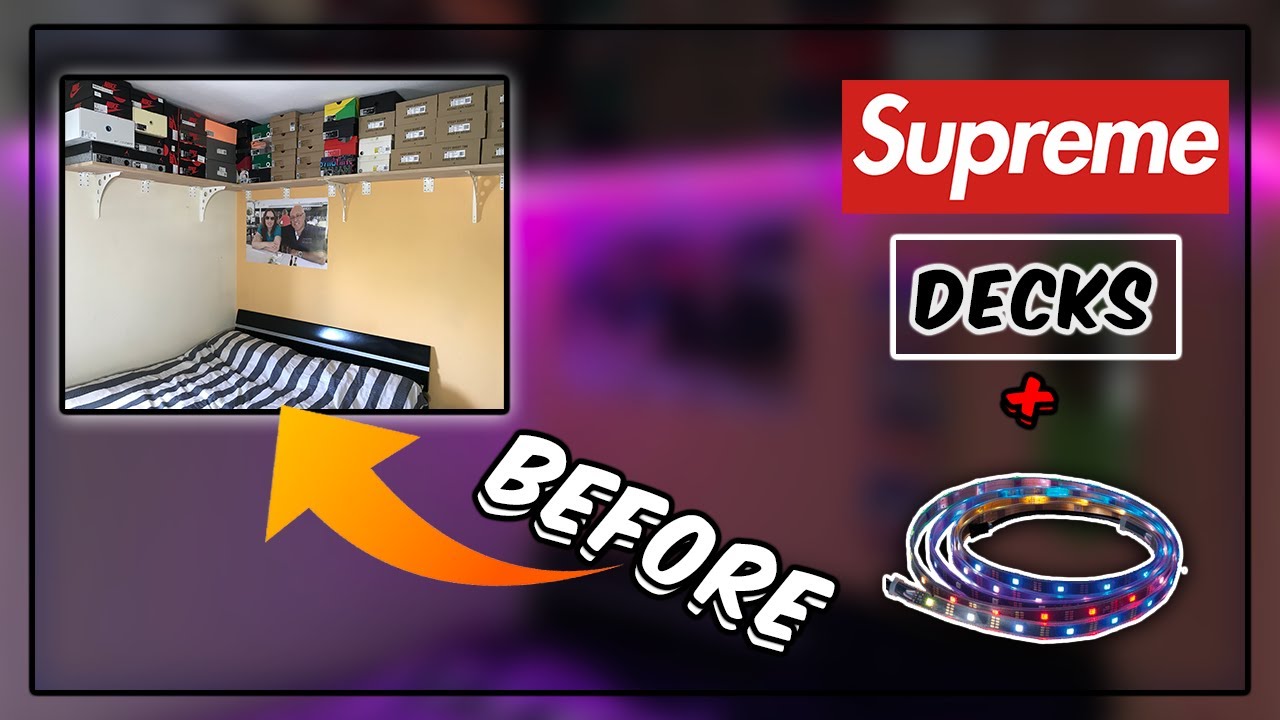 DECORATING MY ROOM!!! HOW TO HANG SUPREME DECKS ON THE WALL + LED STRIP ...