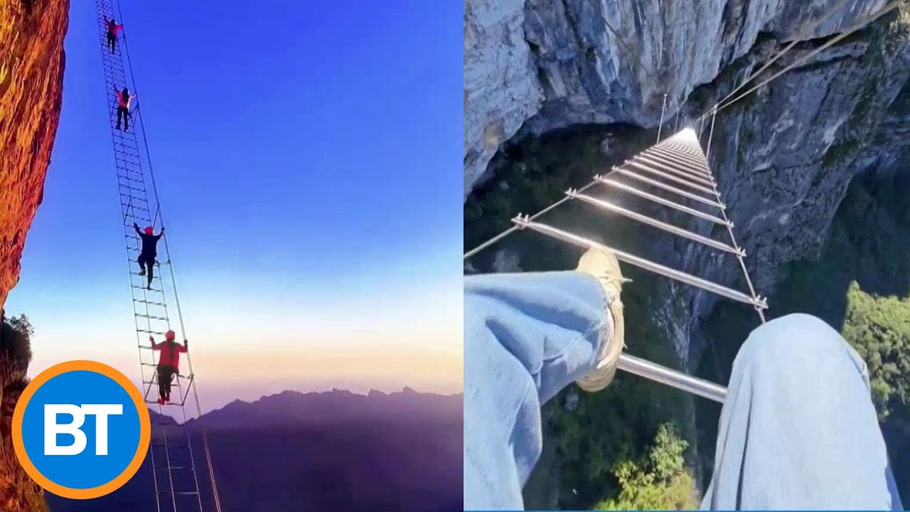This giant ladder is suspended 5000 feet in the air - YouTube