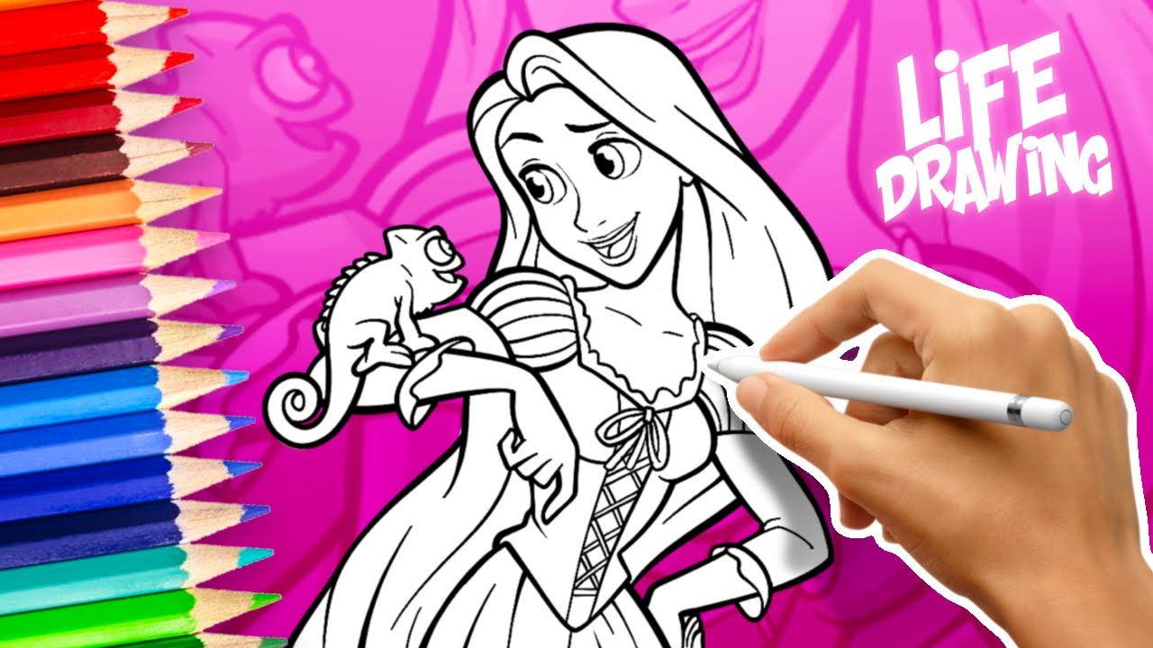 Drawing and coloring Rapunzel for kids | Digital drawing - YouTube