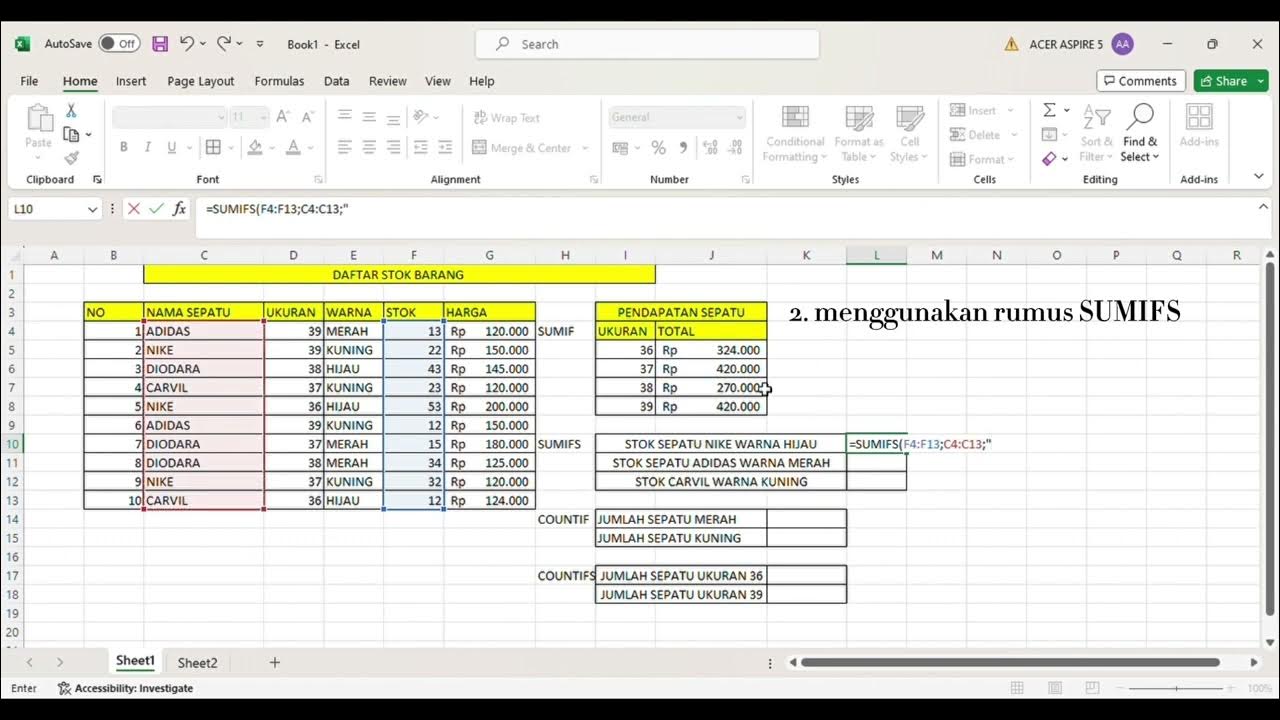 Tutorial menggunakan rumus SUMIF, SUMIFS, COUNTIF, COUNTIFS - YouTube