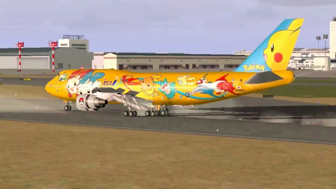 FSX All Nippon Airways Pokemon Boeing 747-400D Narita Airport Landing ...