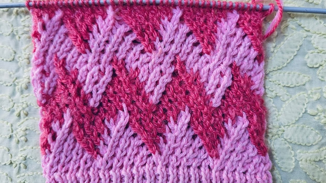 Knitting Design Pattern with dual color Zigzag design दो कलर की तिरछा ख़ूबसूरत डिजाइन नमूना ...