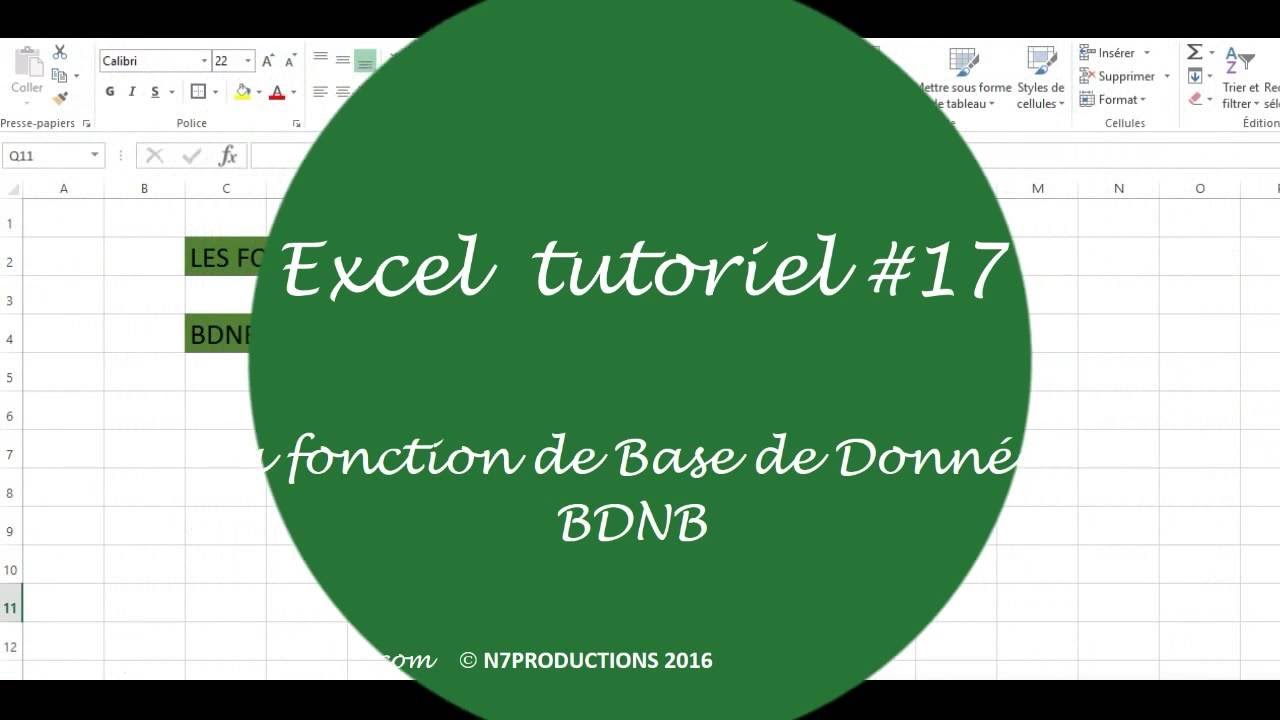 EXCEL Tuto#17 la fonction BDNB - YouTube