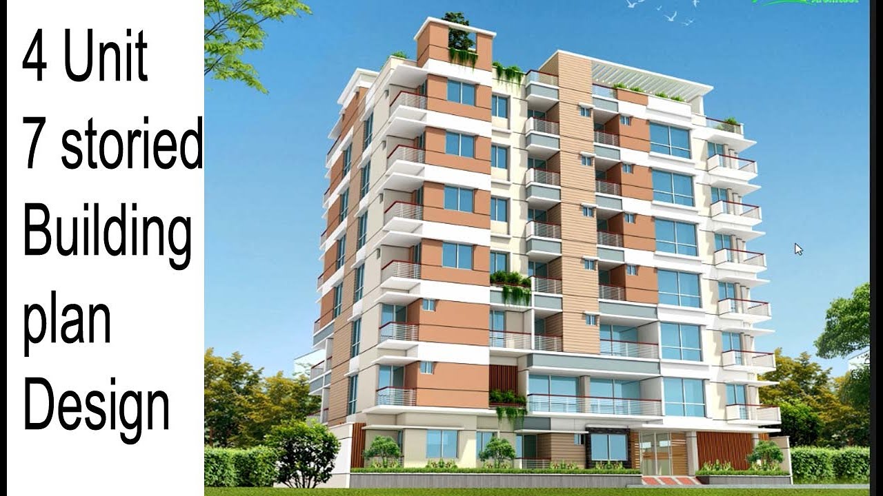 ৪ ইউনিট ৭ তলা বাড়ির প্লান খরচসহ | 4 Unit Building plan design | 7 ...