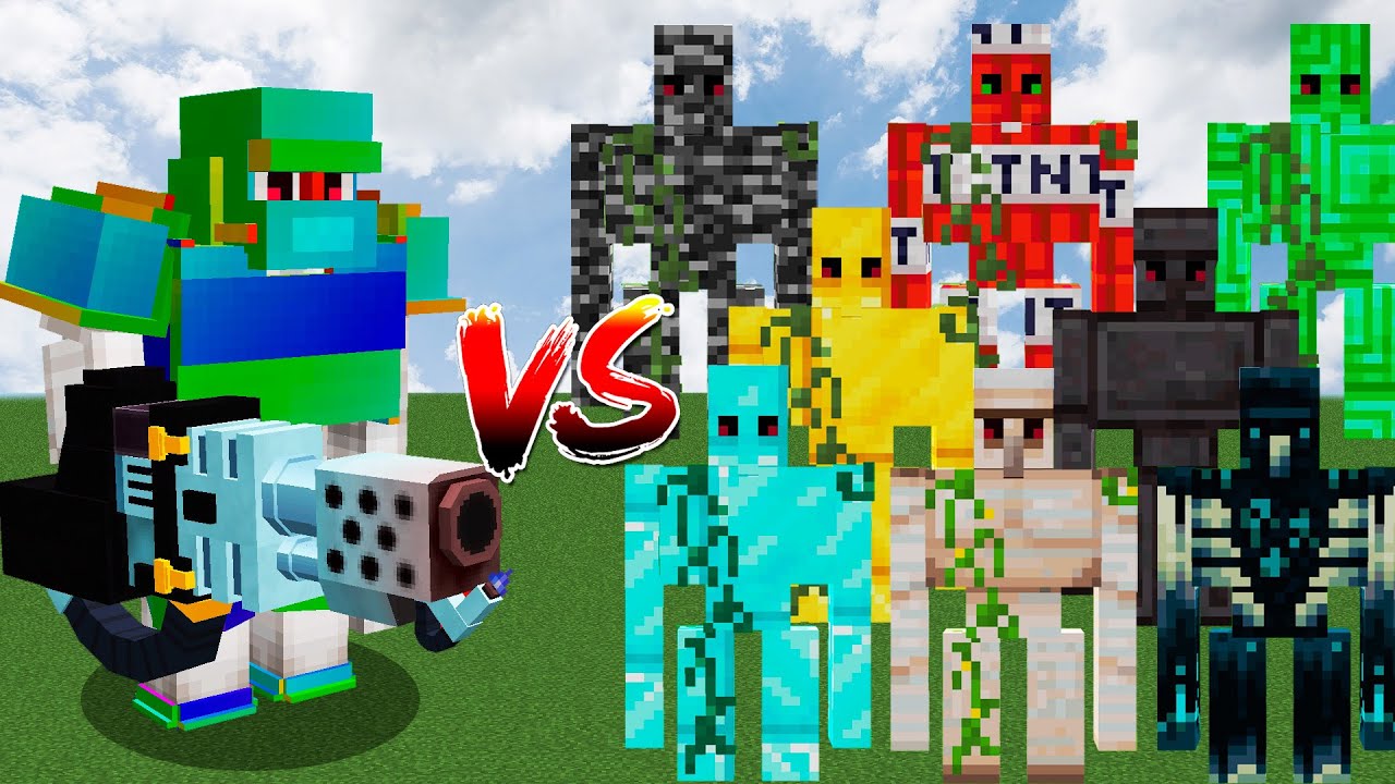 A strong golem with a flamethrower against all golems - YouTube