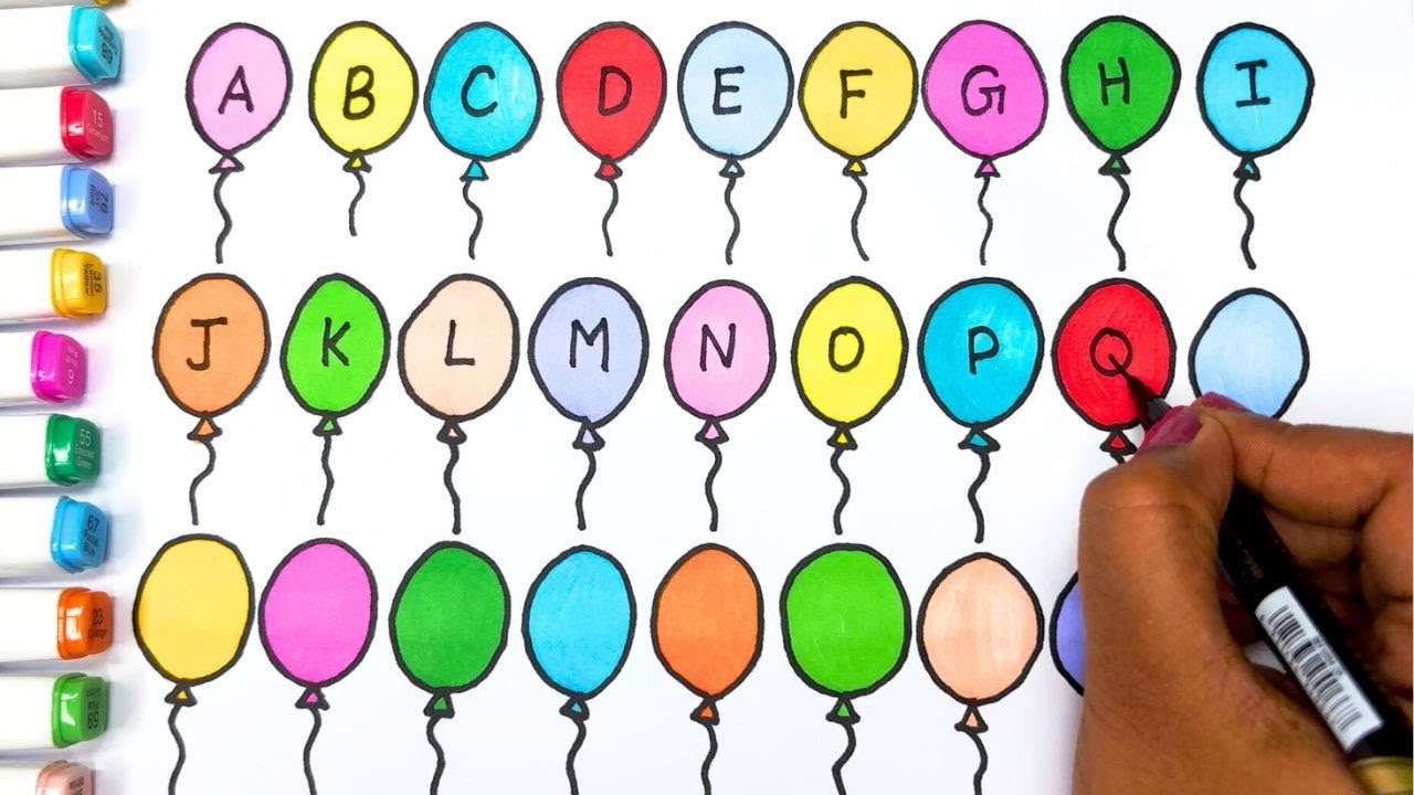 ABC Balloon Drawing with Alphabets Song | How to Draw a Ballon ...
