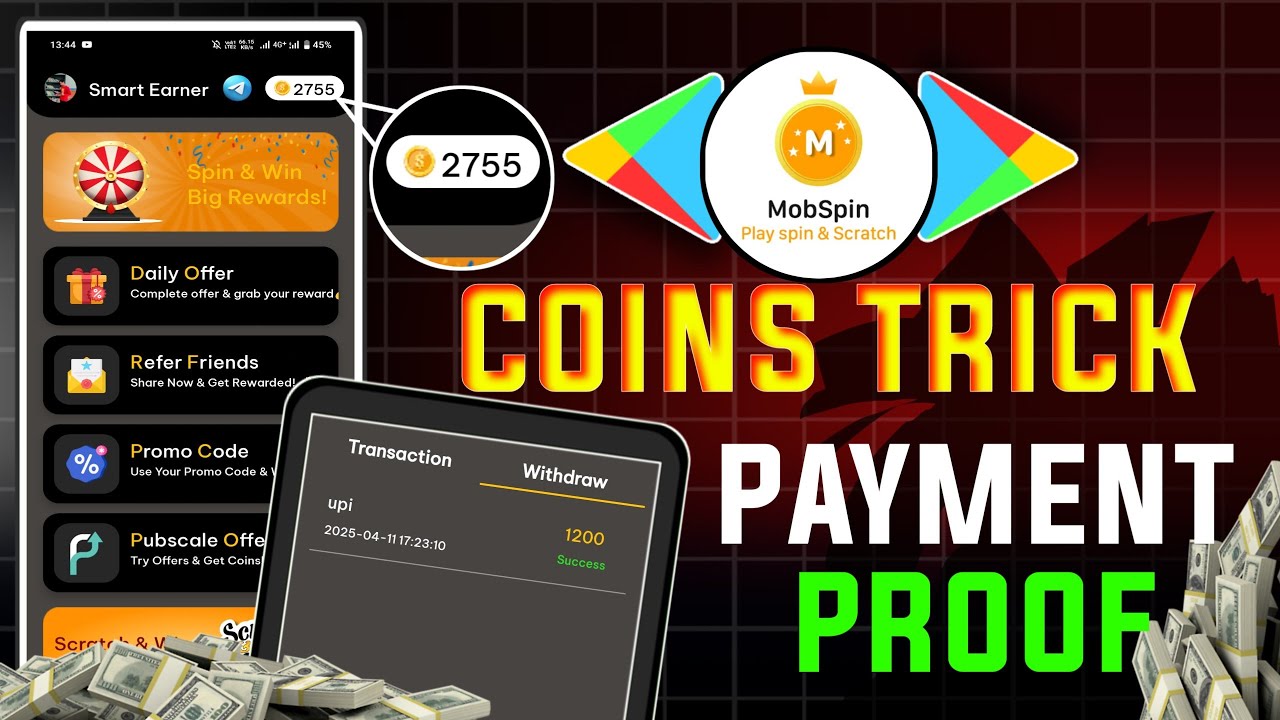 Mob Spin Payment Proof | 2025 Best Earning App Without Investment | Smart Earner #mobspinpayment ...