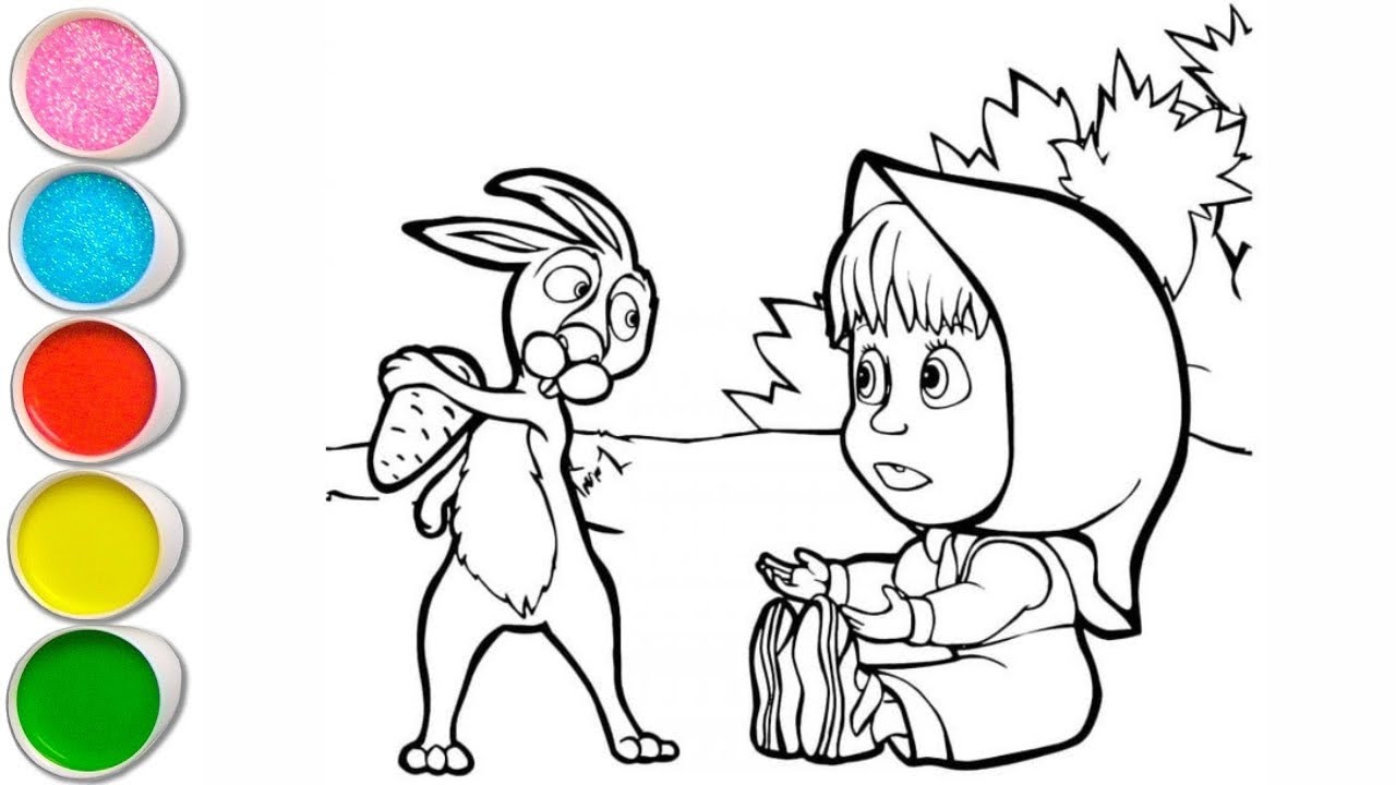 Colorea a Masha pidiendo al Conejo su zanahoria 🥕🥕🐰| Masha y el Oso ...
