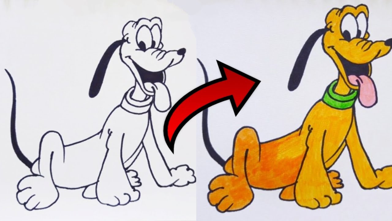 HOW TO DRAW AND COLOUR PLUTO | WALT DISNEY | STEP BY STEP DRAWING AND ...