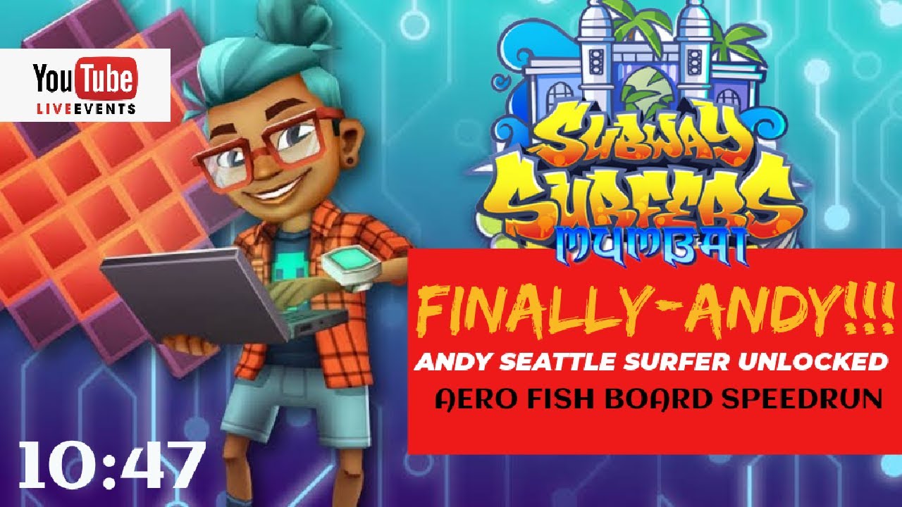 SUBWAY SURFERS | FINALLY!!! ANDY UNLOCKED | AERO FISH BOARD SPEEDRUN ...