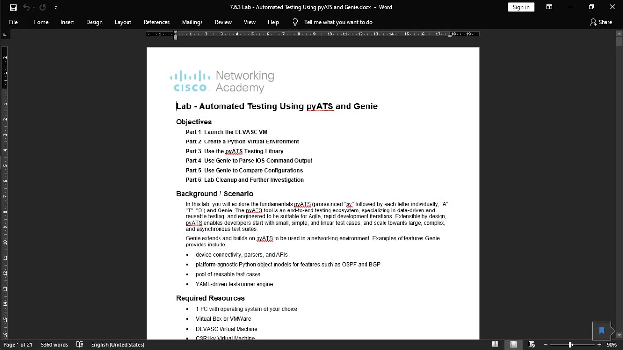 7.6.3 Lab - Automated Testing Using pyATS and Genie - YouTube