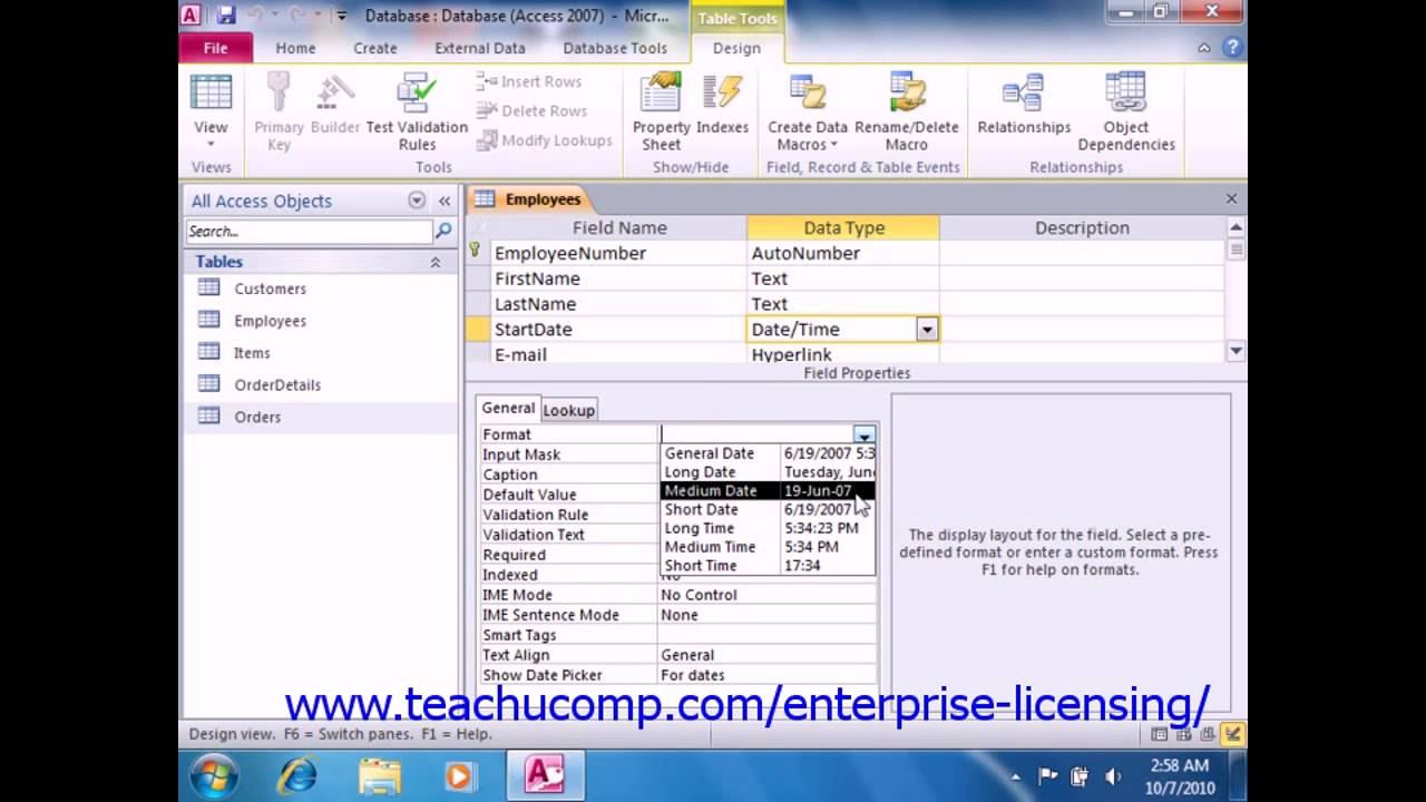 Microsoft Office Access Tutorial 2010 Field Properties Lesson 4.3 ...