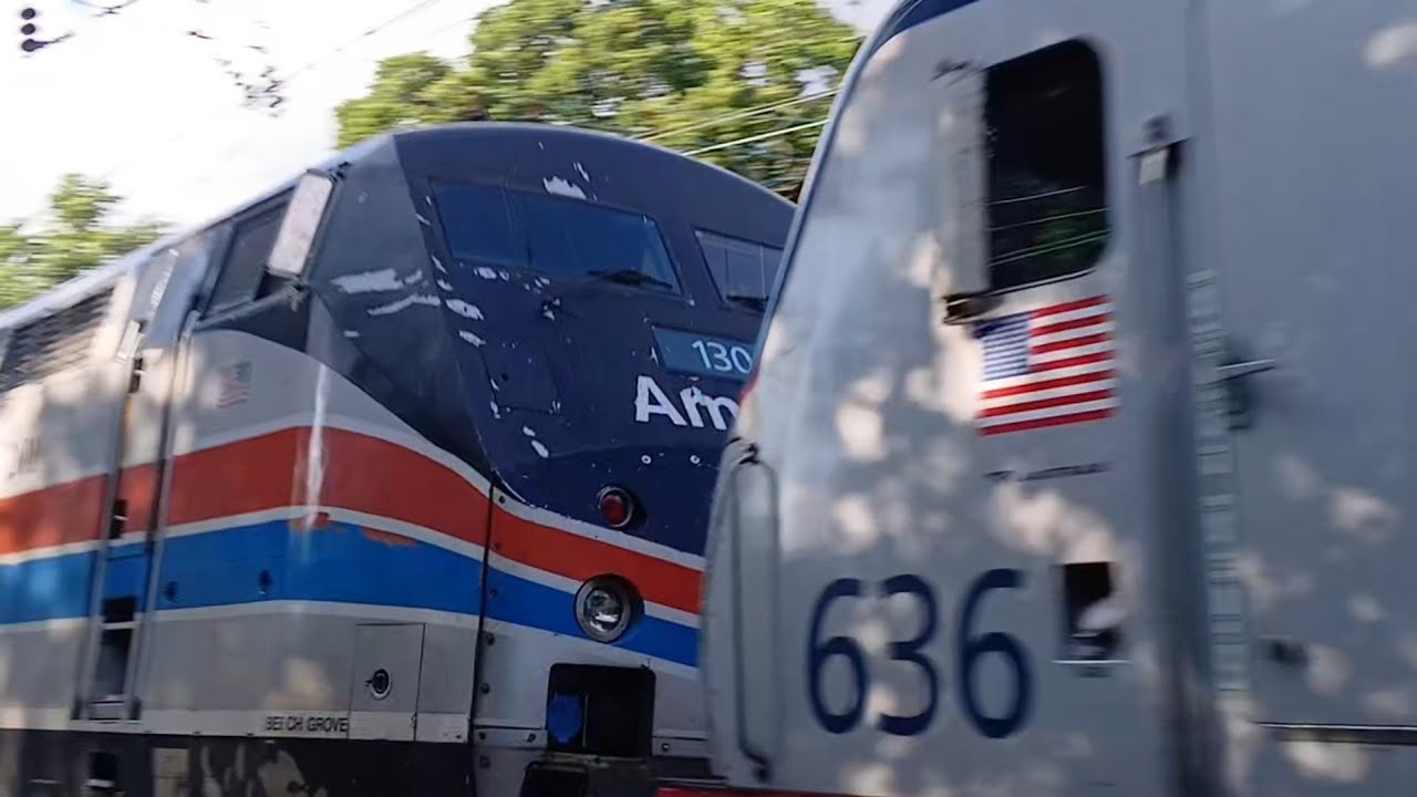 Amtrak ACS-64 #636 tows P042 past Overbrook with P42DC #130 (Phase II ...
