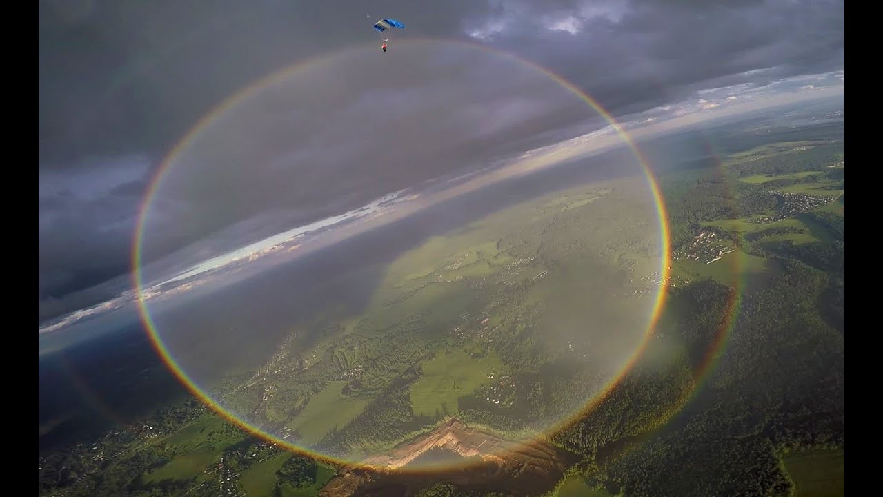 Skydive jump with circle rainbow - YouTube
