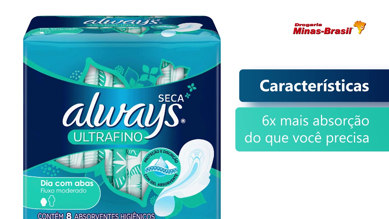 Absorvente Always Ultrafino Cobertura Seca Com Abas Com 08 Unidades ...