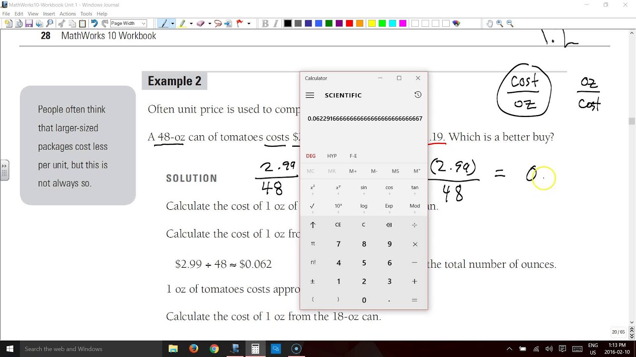 Ch 1.2, Example 2, Pg 28, Mathworks 10 Workbook, Math 10 A&W, Rick ...