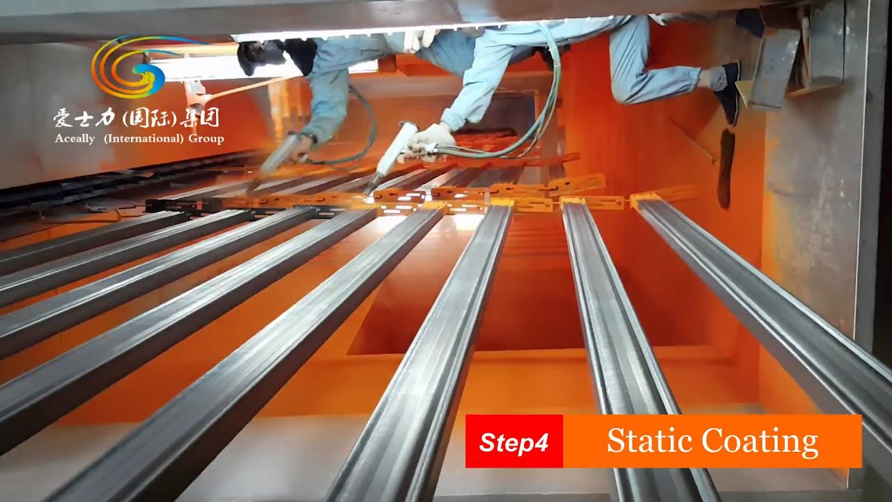 Powder coating line for warehouse pallet rack - YouTube