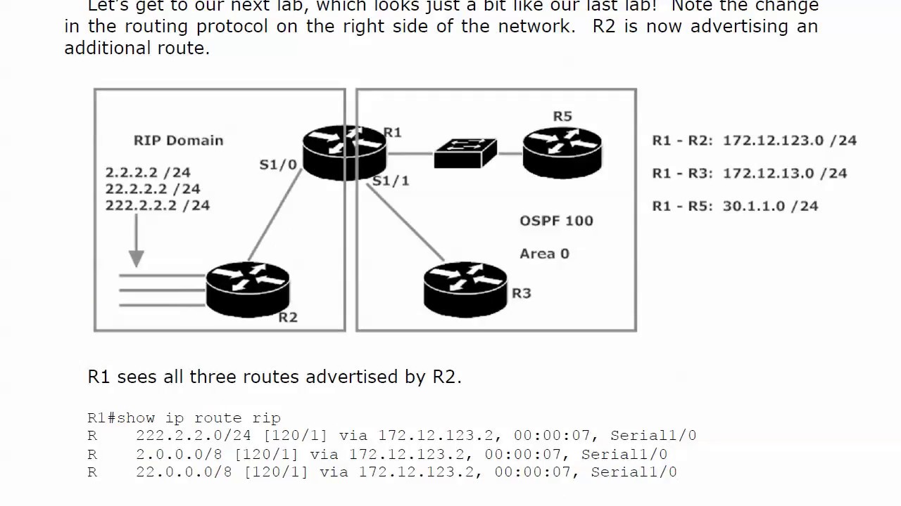 CCNP ROUTE Redistribution 14: Applying and Verifying Route Maps - YouTube