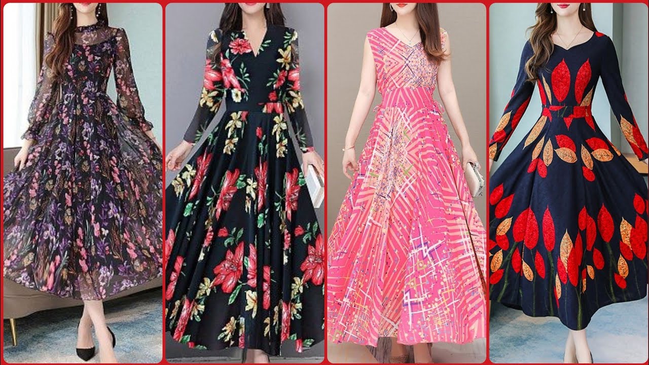 Most Charming And Elegant Stylish Floral Print Chiffon Long Maxi Dress ...